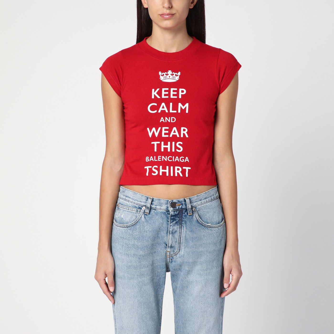 Balenciaga Red cropped t-shirt Keep Calm | TheDoubleF