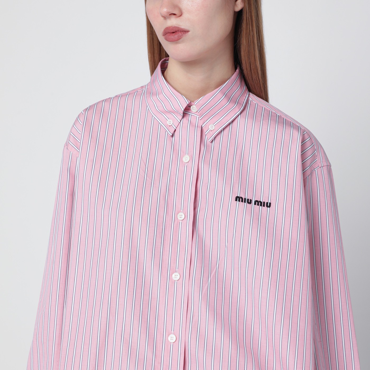 Miu Miu Oversized pink shirt with logo embroidery | TheDoubleF