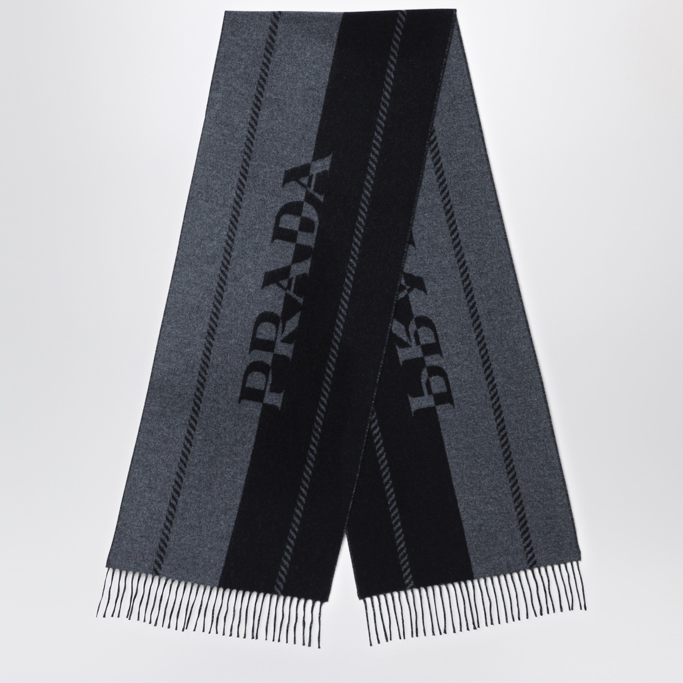 Prada Slate/black wool scarf with jacquard logo | TheDoubleF
