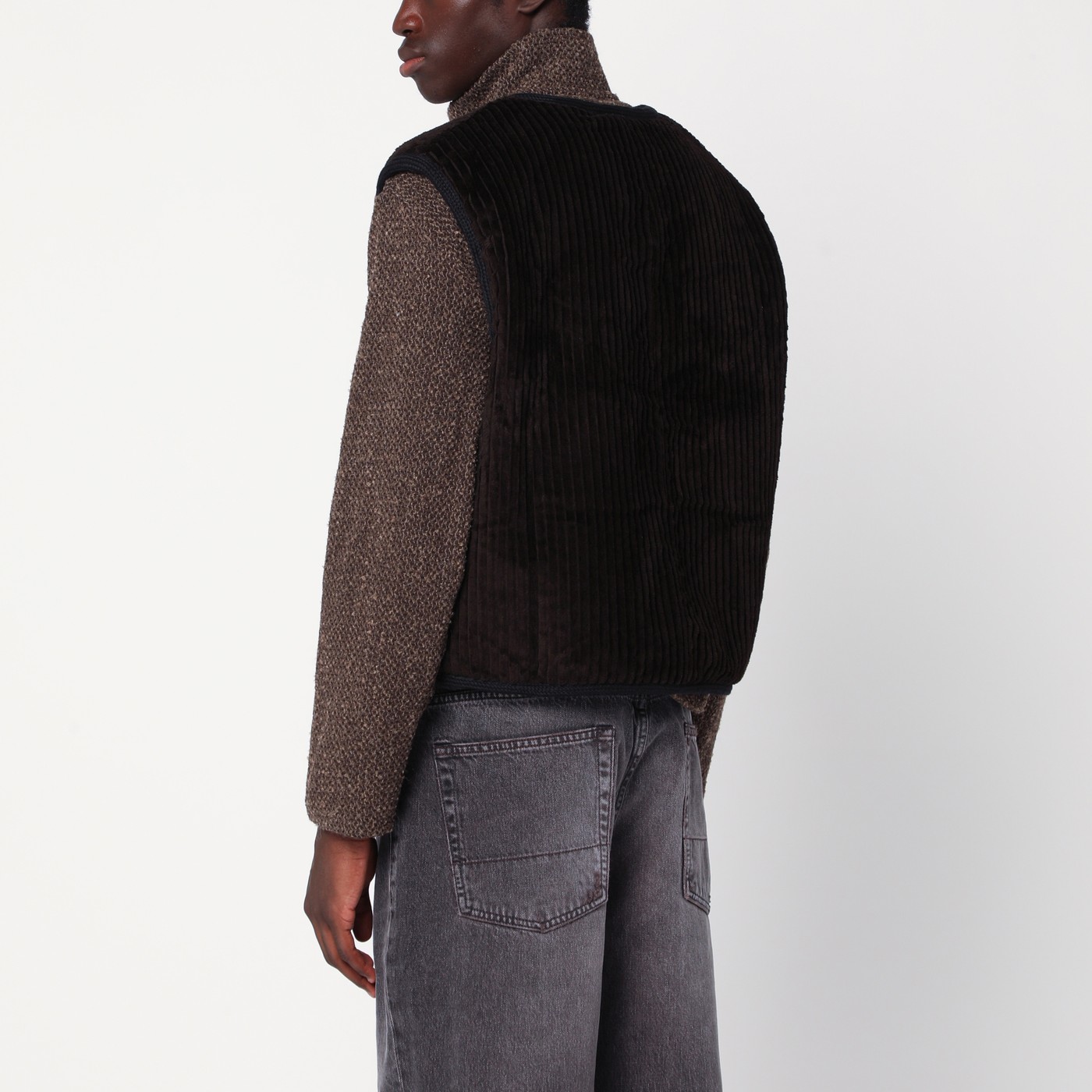 Our Legacy Brown ribbed velvet zip-up waistcoat | TheDoubleF
