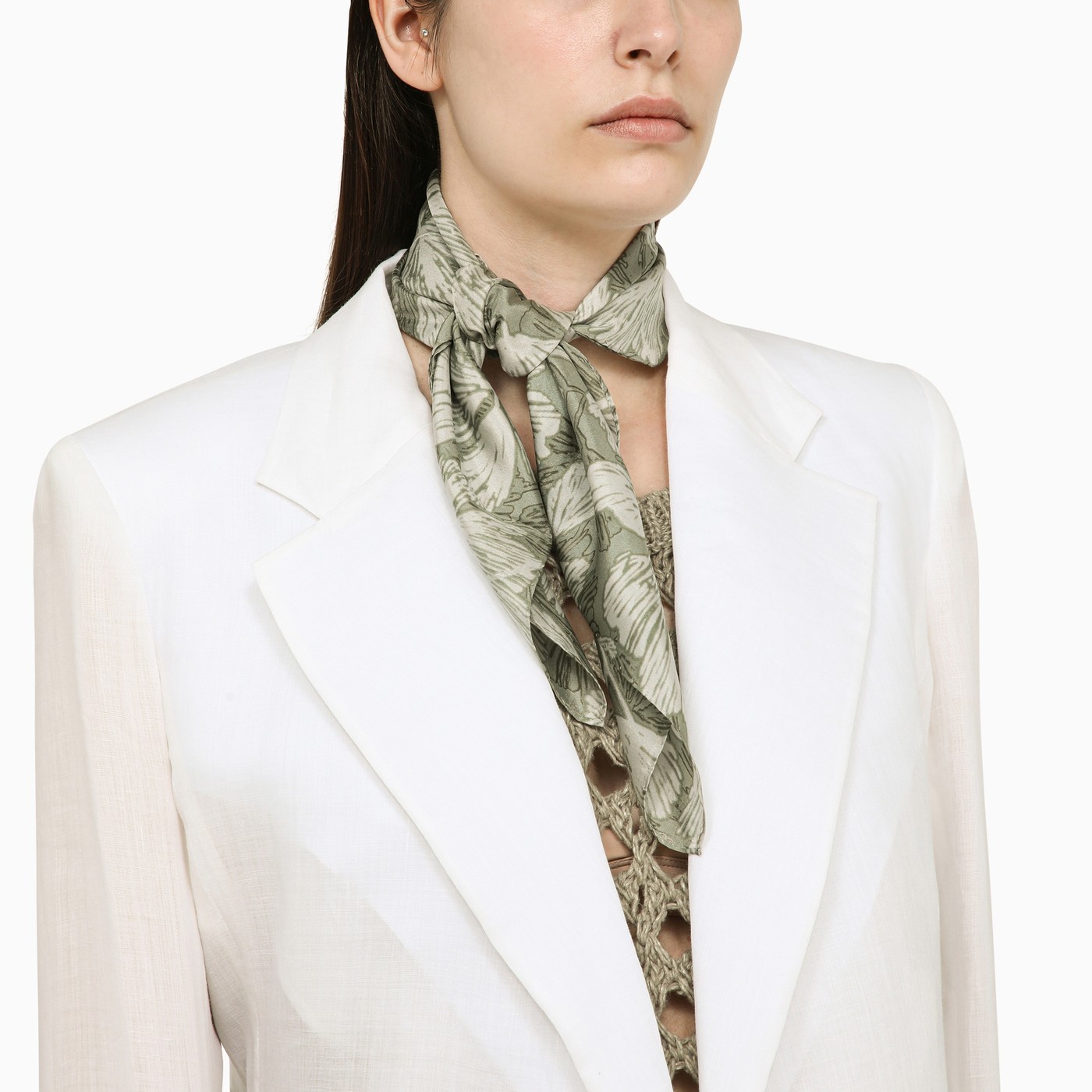 Brunello Cucinelli Green silk scarf with floral pattern | TheDoubleF