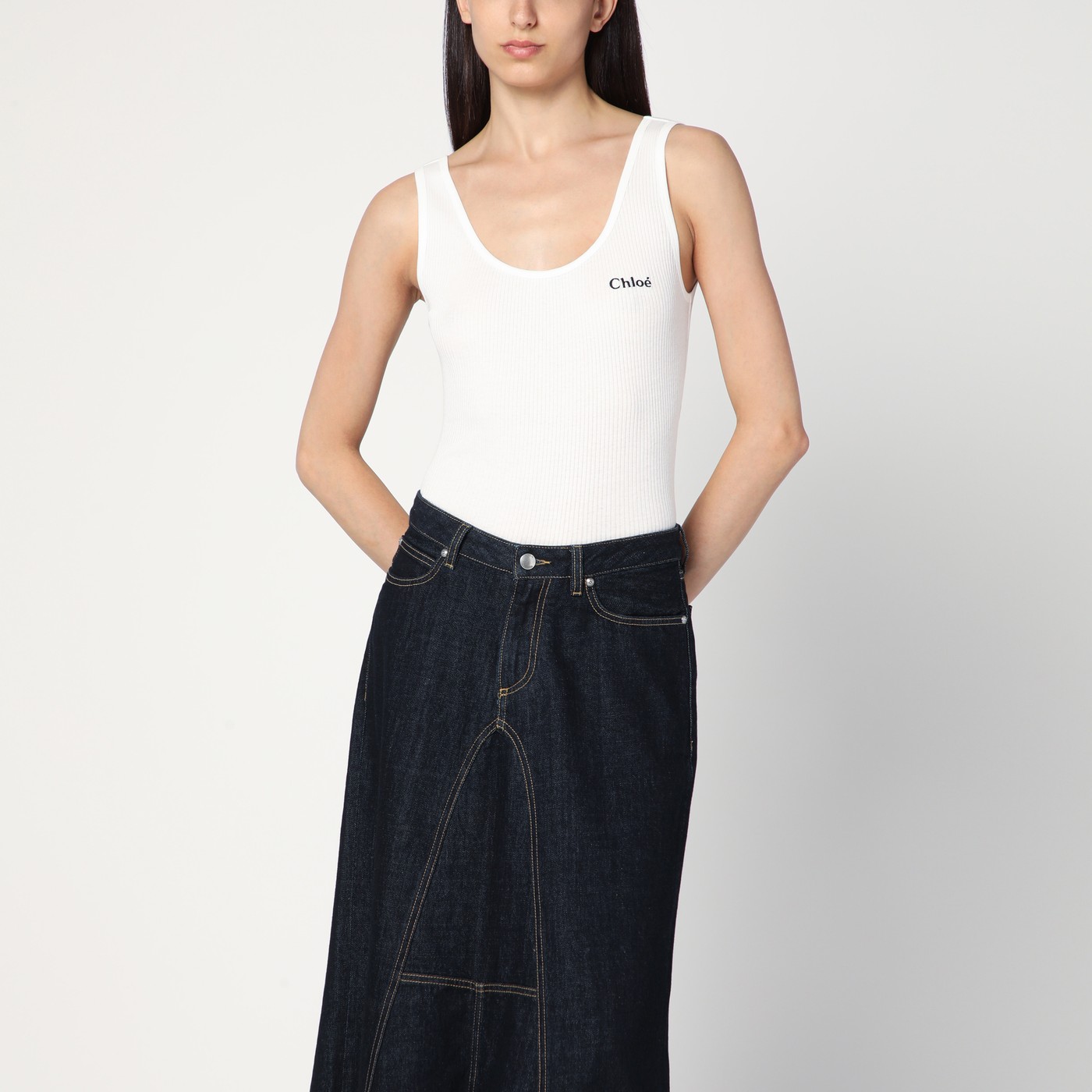 Chloé White ribbed tank top with logo | TheDoubleF