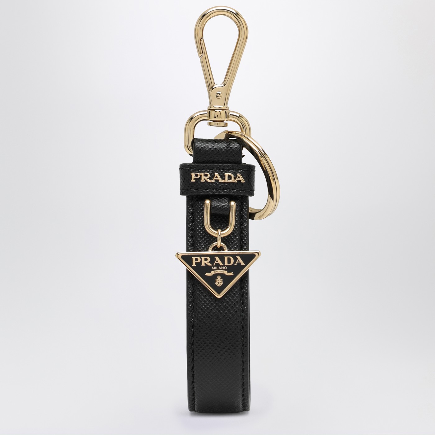 Prada Black/gold Saffiano leather keychain | TheDoubleF