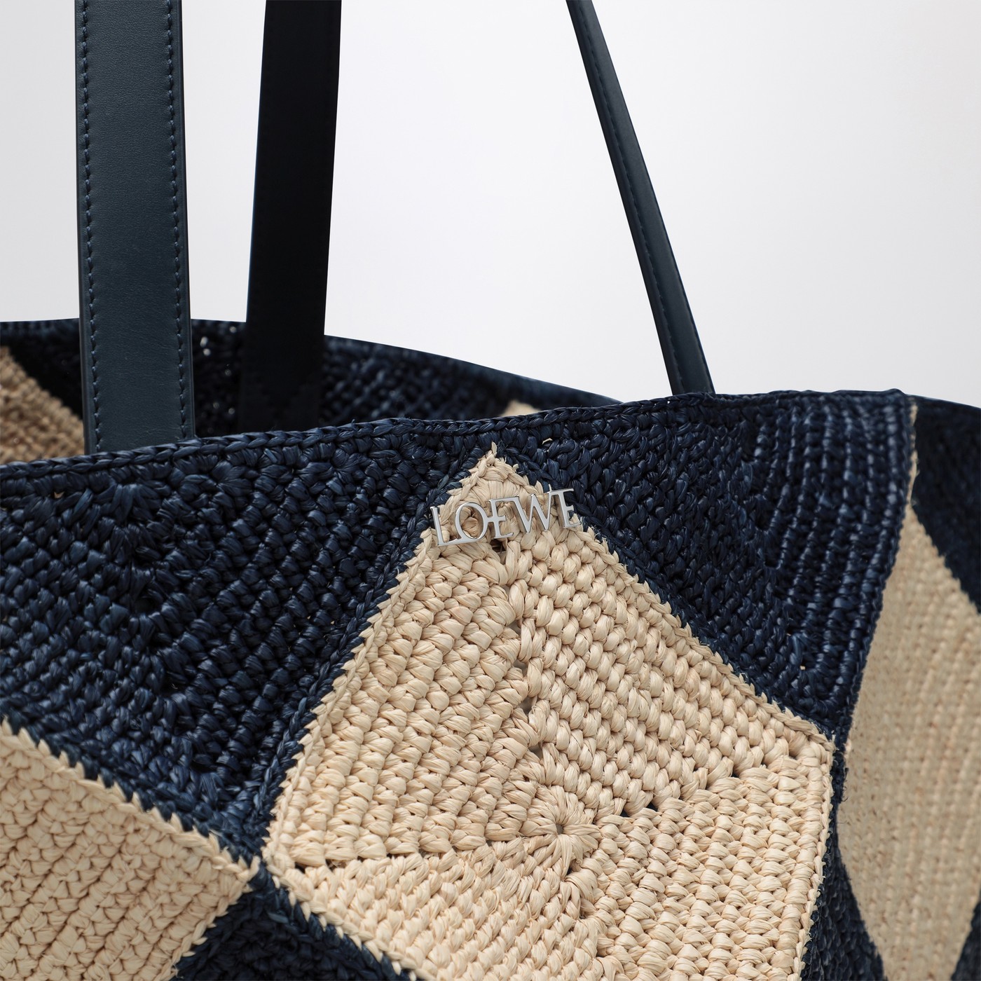 Loewe Puzzle Fold Tote XXL natural/navy raffia bag | TheDoubleF