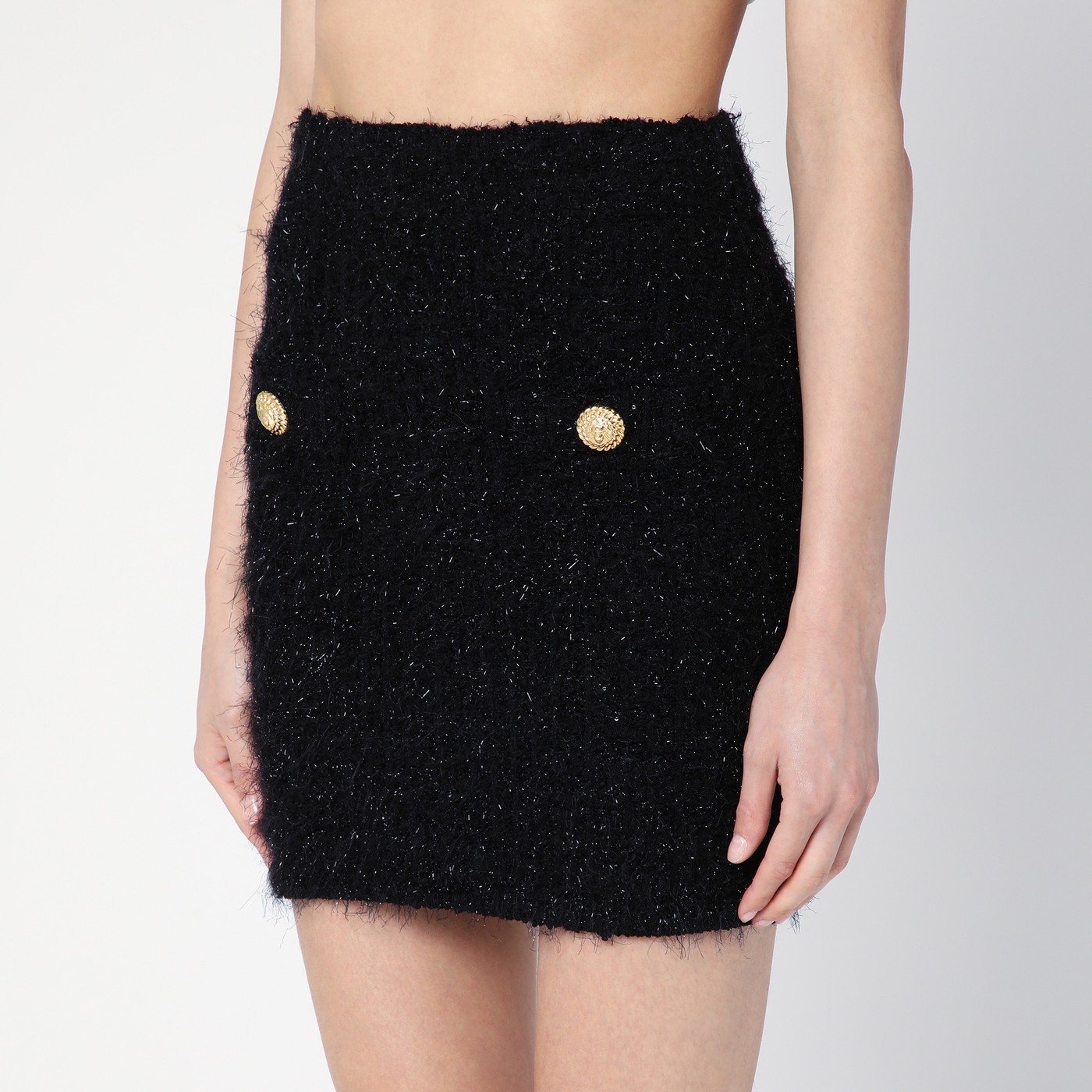 Balmain Black tweed miniskirt with buttons | TheDoubleF