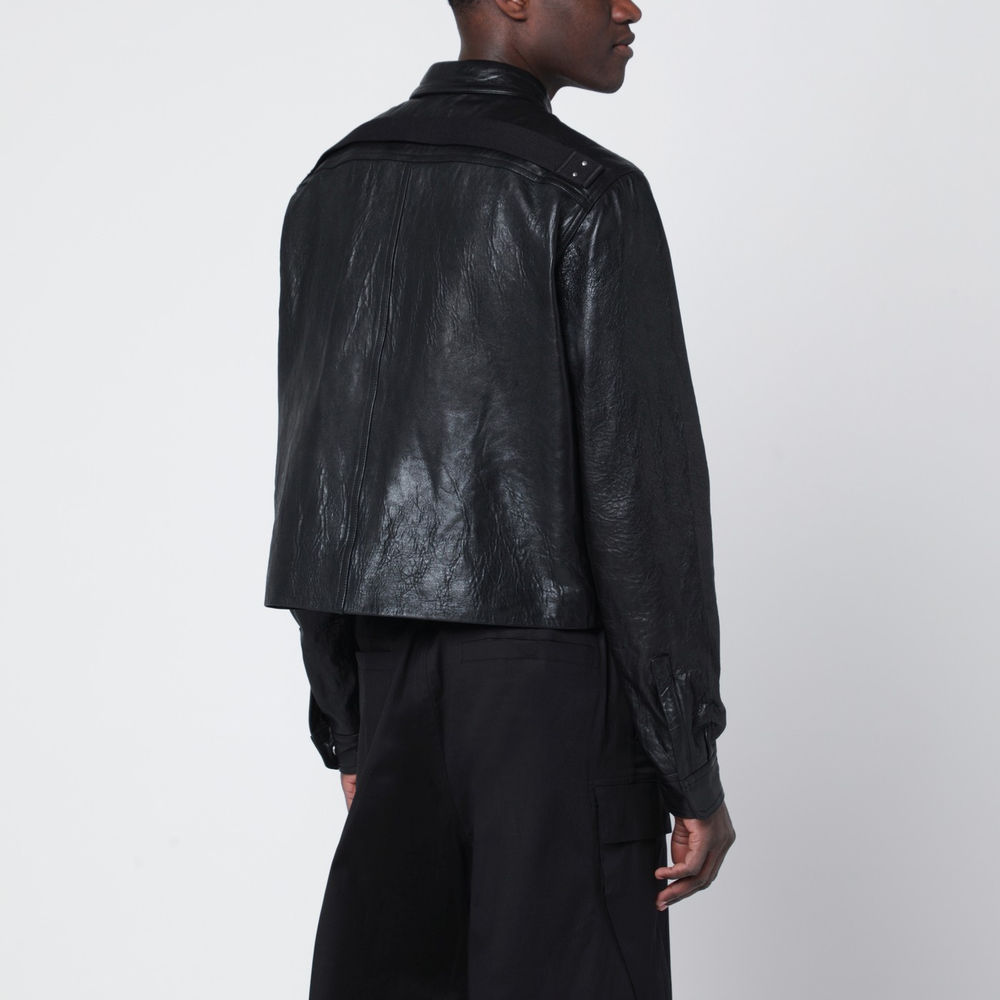 Rick Owens Veste cropped noire en cuir avec zip | TheDoubleF