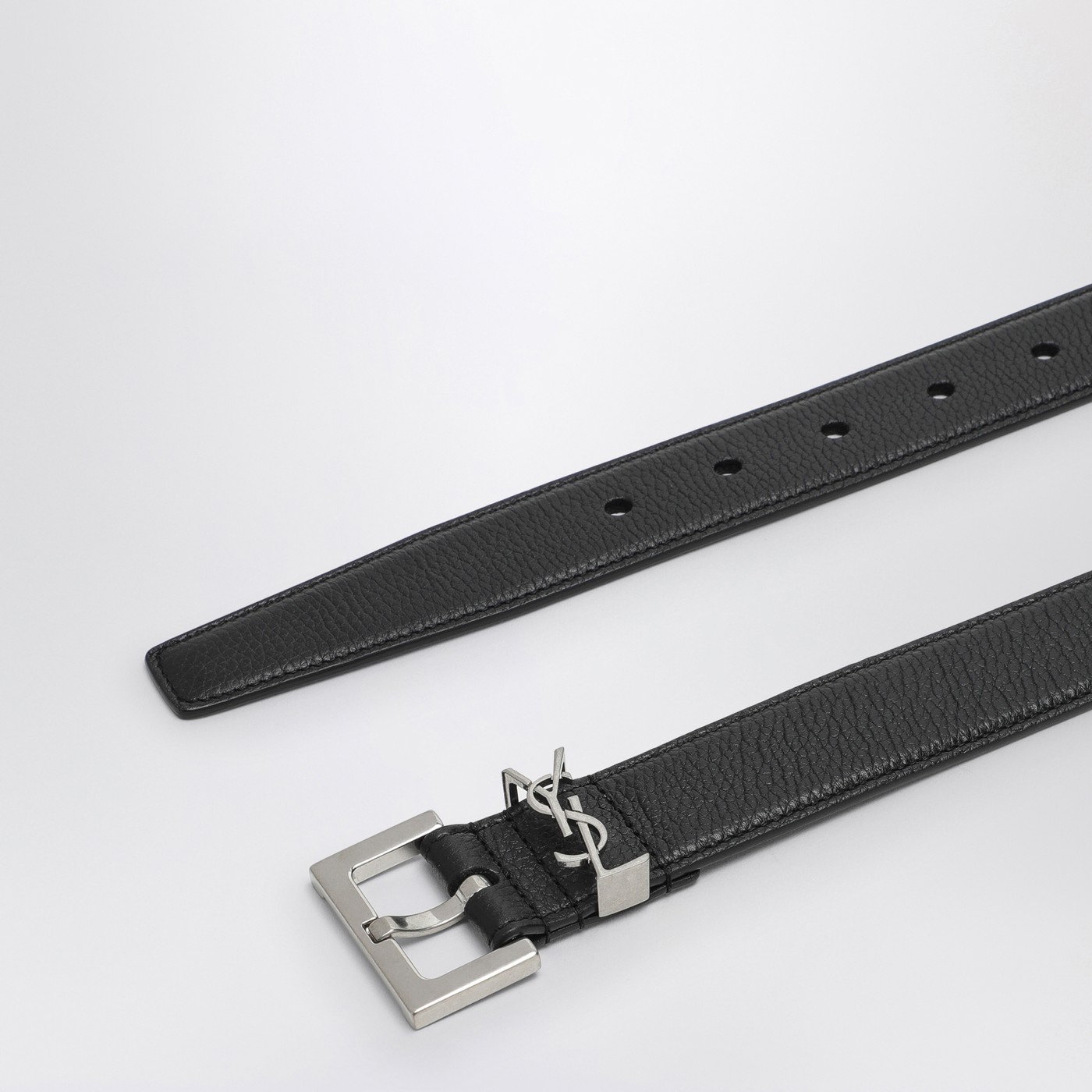 Saint Laurent Black Cassandre belt in grained leather | TheDoubleF