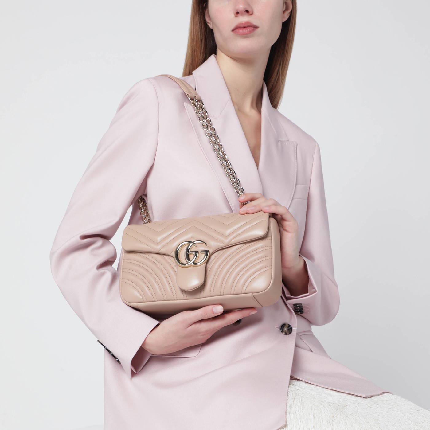GUCCI Medium GG Marmont shoulder bag in light pink | TheDoubleF