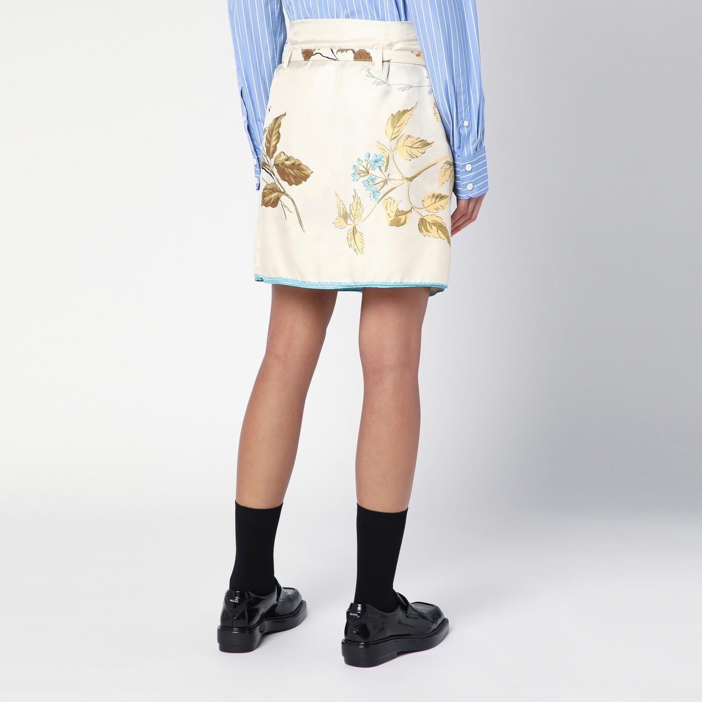 Prada Sand-coloured mini skirt with silk print | TheDoubleF