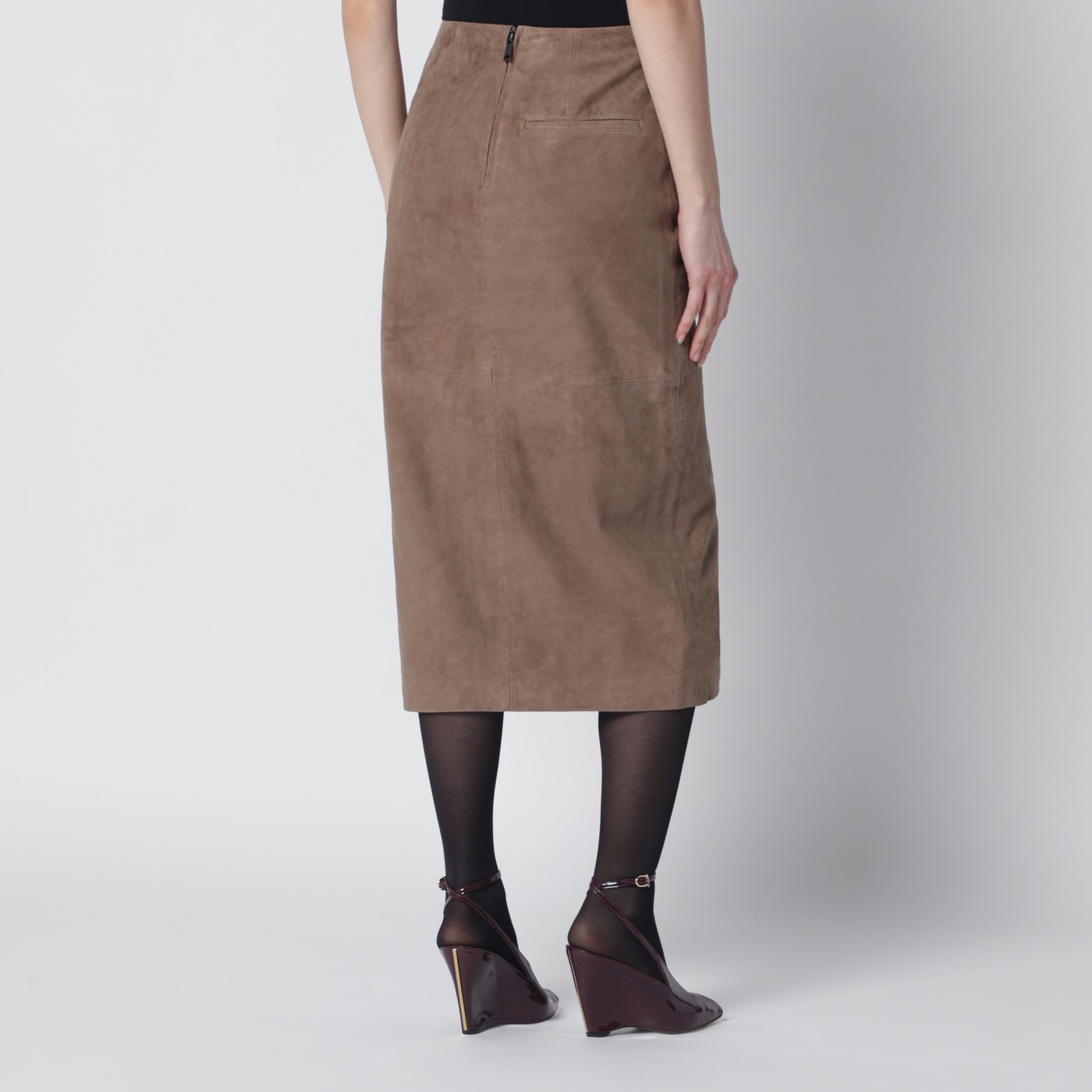 ROTATE Birger Christensen Brown suede pencil skirt | TheDoubleF