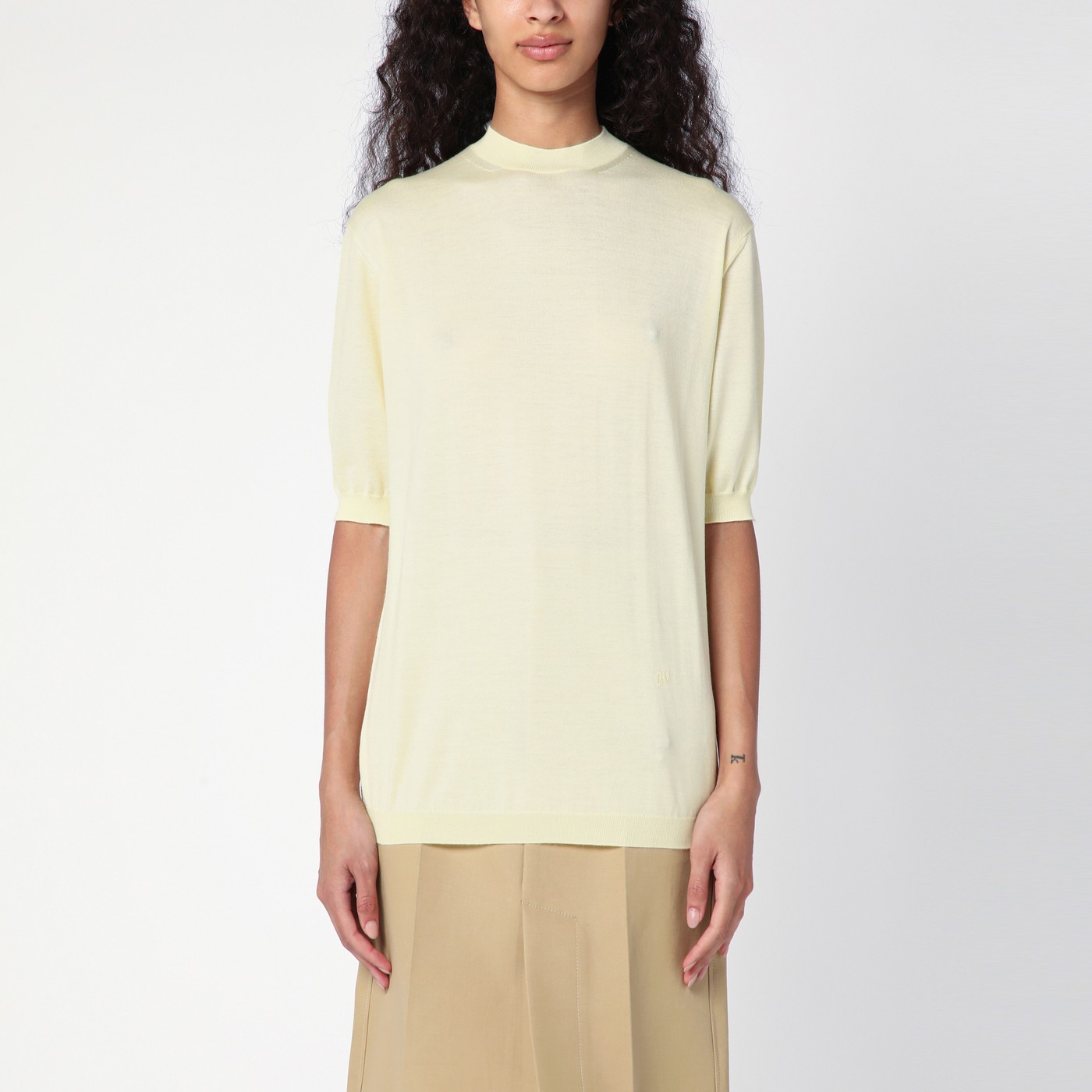 Bottega Veneta Light yellow cashmere crew-neck sweater | TheDoubleF
