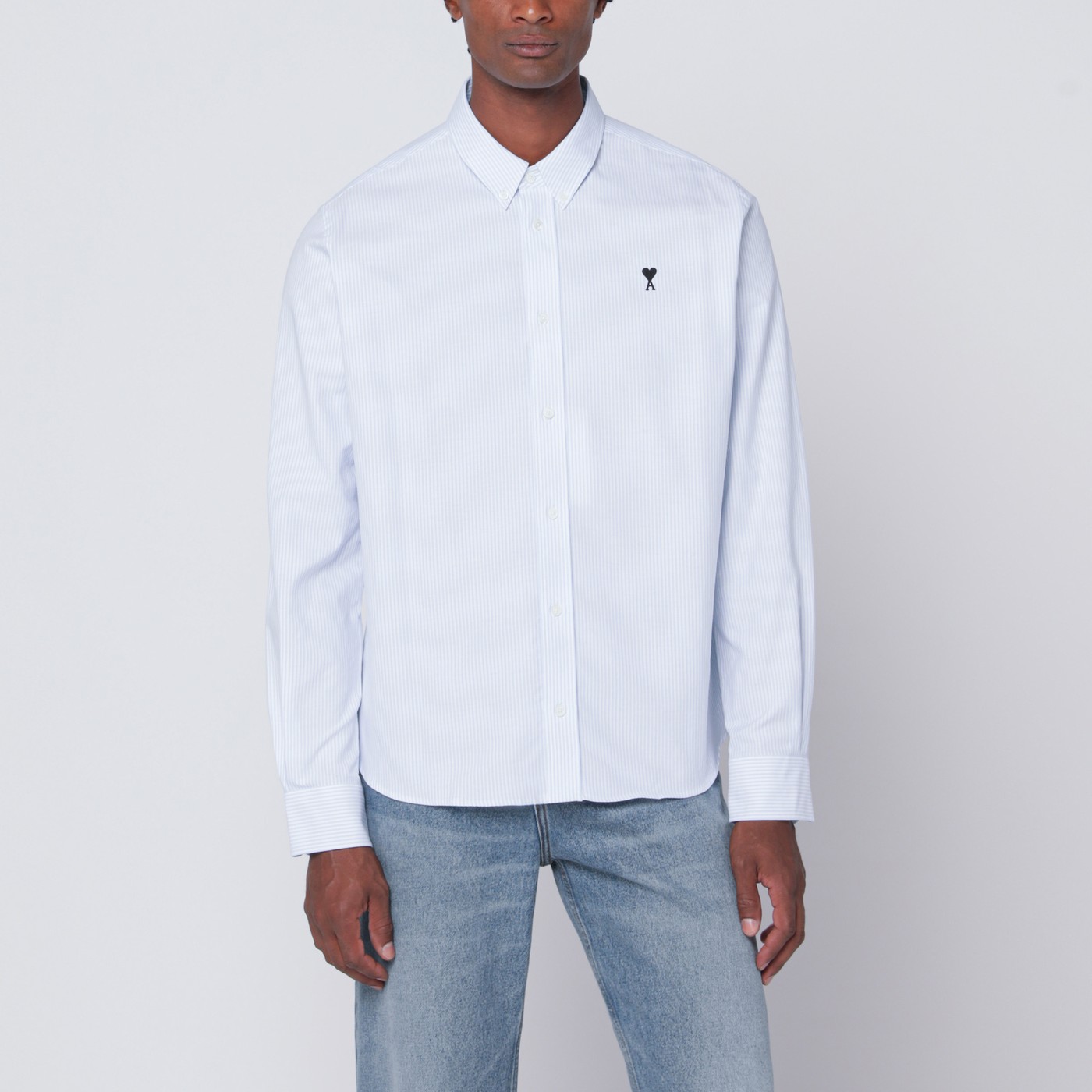 Ami Paris Light blue/white striped shirt Ami De Coeur | TheDoubleF