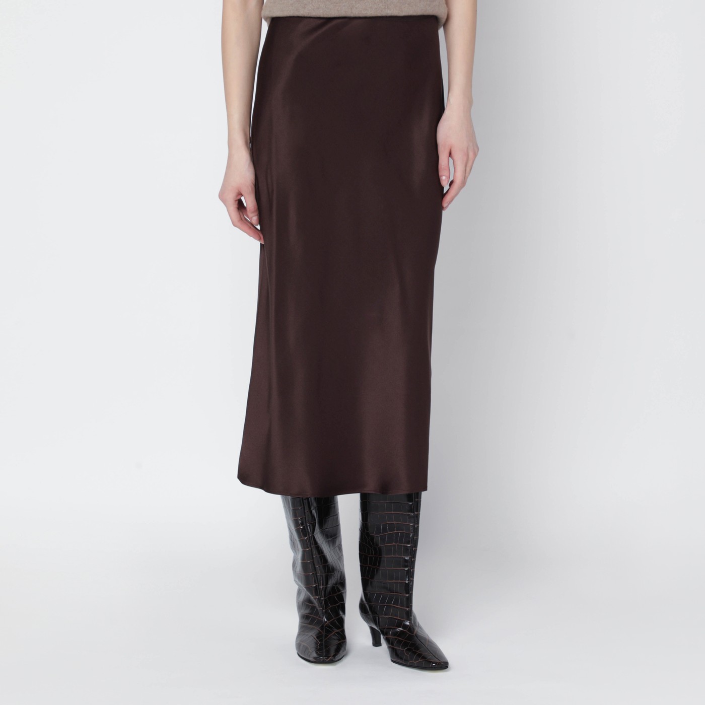 ANINE BING Brown silk Bar midi skirt | TheDoubleF