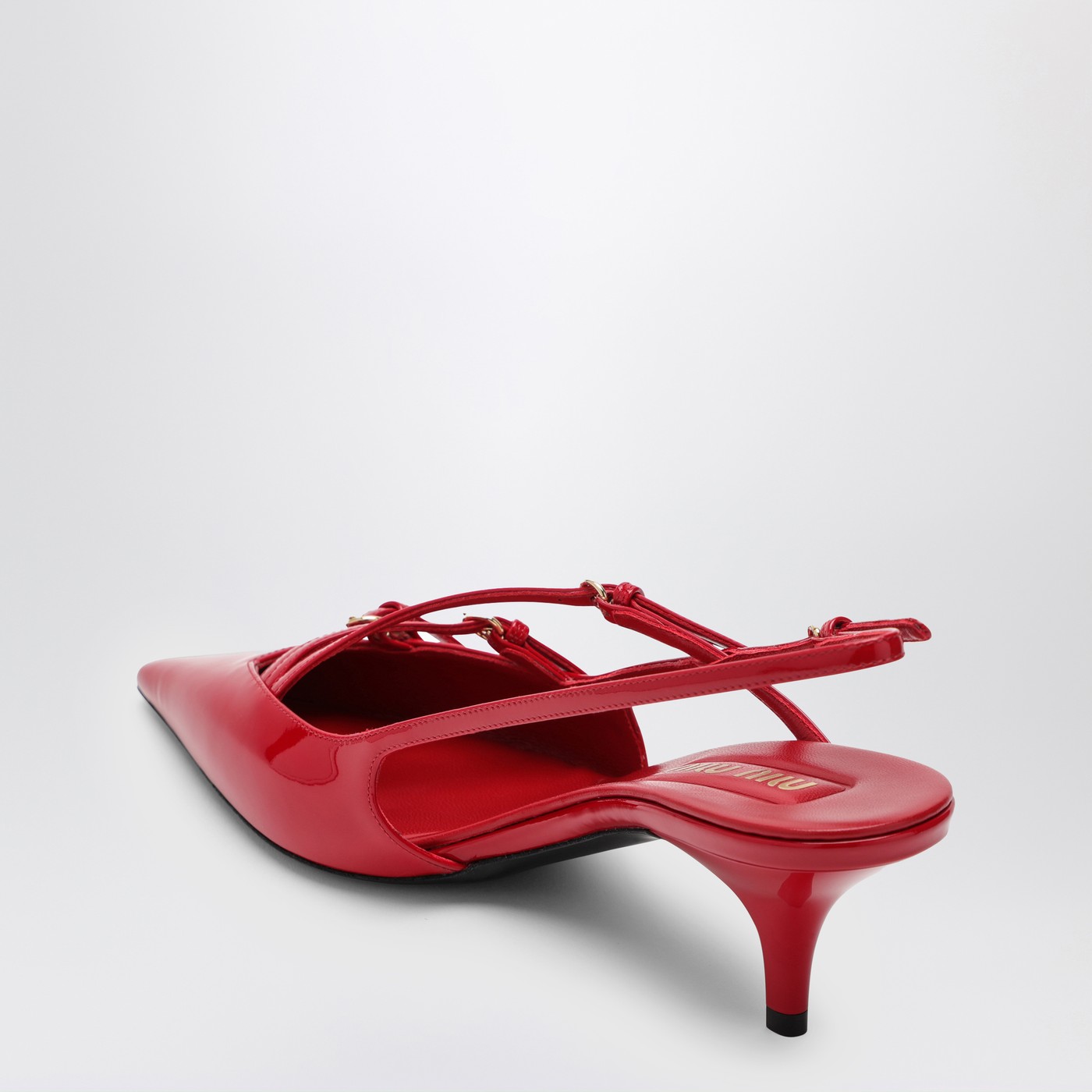 Miu Miu Red patent leather slingback décolleté with buckles | TheDoubleF