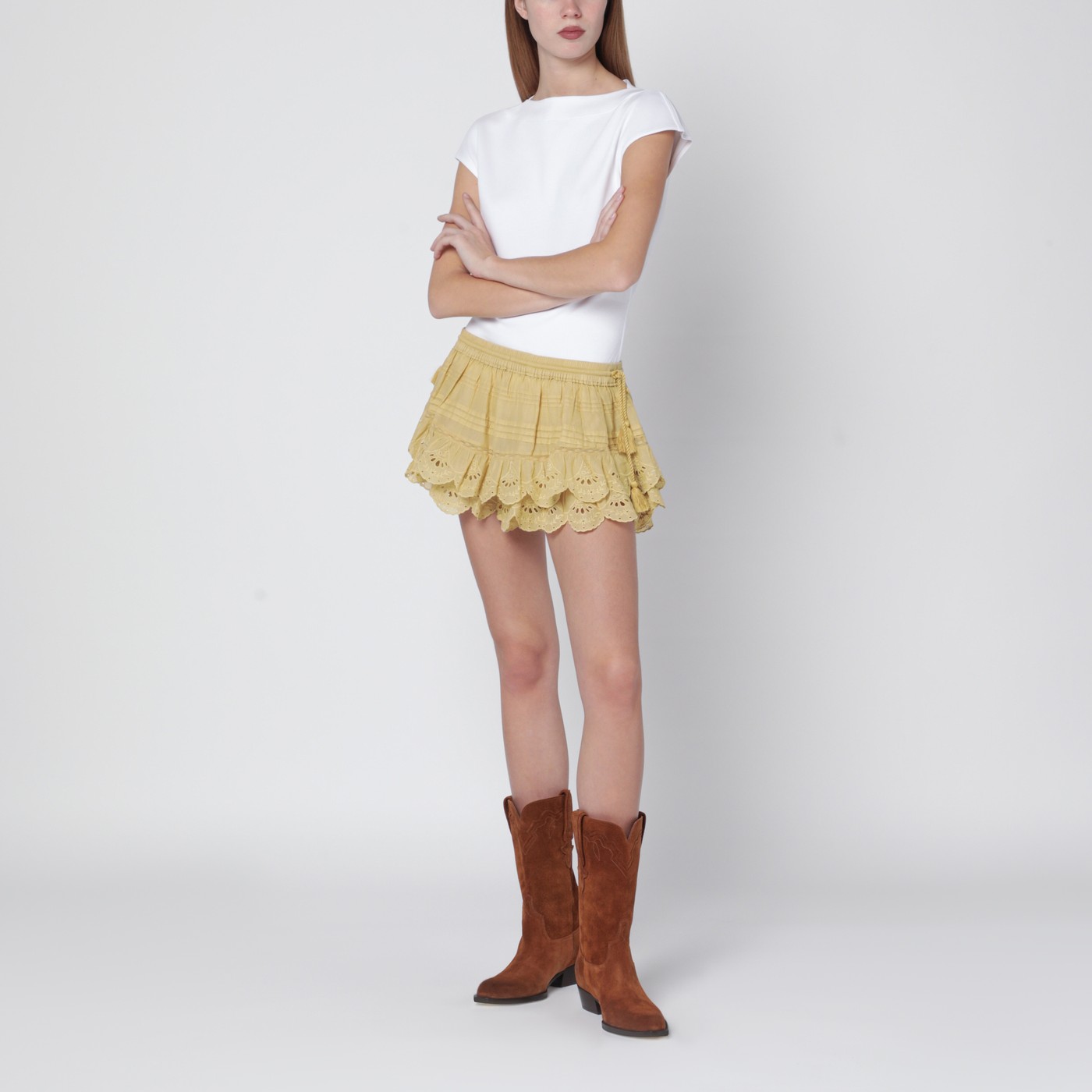 ISABEL MARANT Étoile Ochre lace Puria shorts with ruffles | TheDoubleF