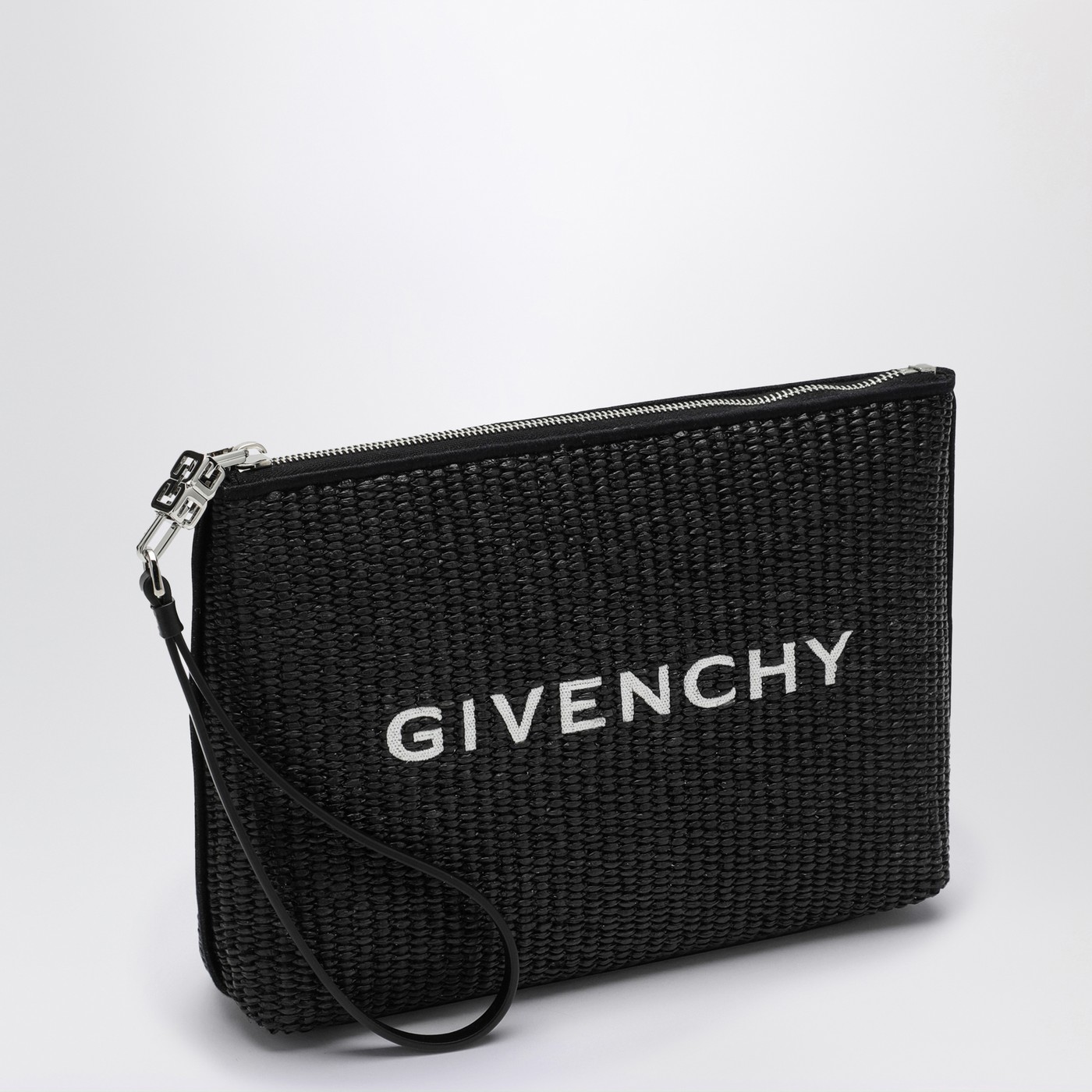 Givenchy Black raffia clutch bag with logo | TheDoubleF