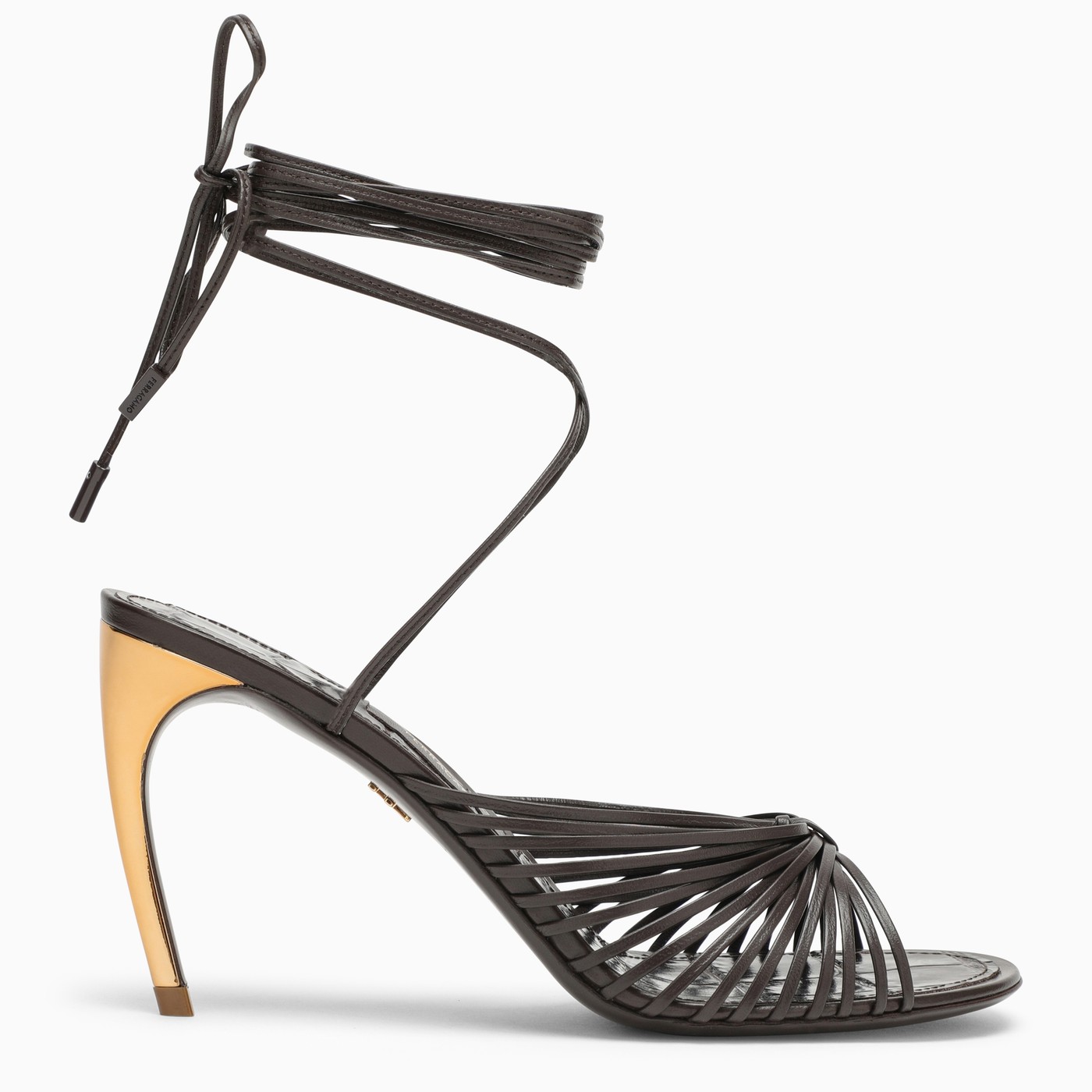 Ferragamo Brown sandal with strings and golden heel | TheDoubleF