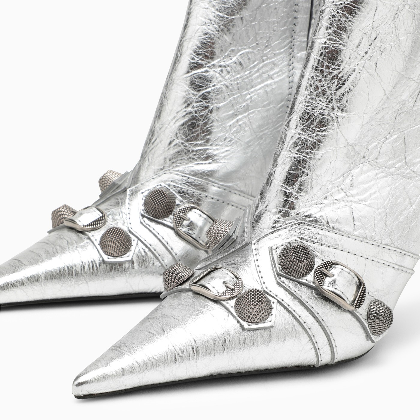 Balenciaga Metallic silver leather Cagole ankle boot | TheDoubleF