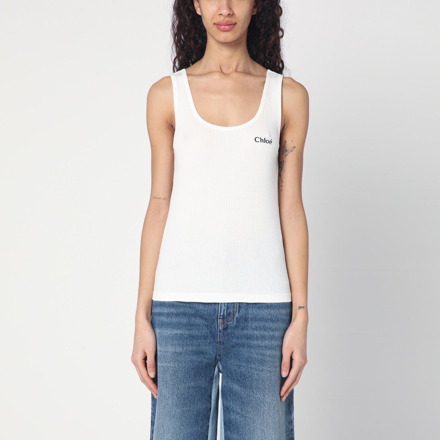 Chloé White ribbed tank top with logo | TheDoubleF