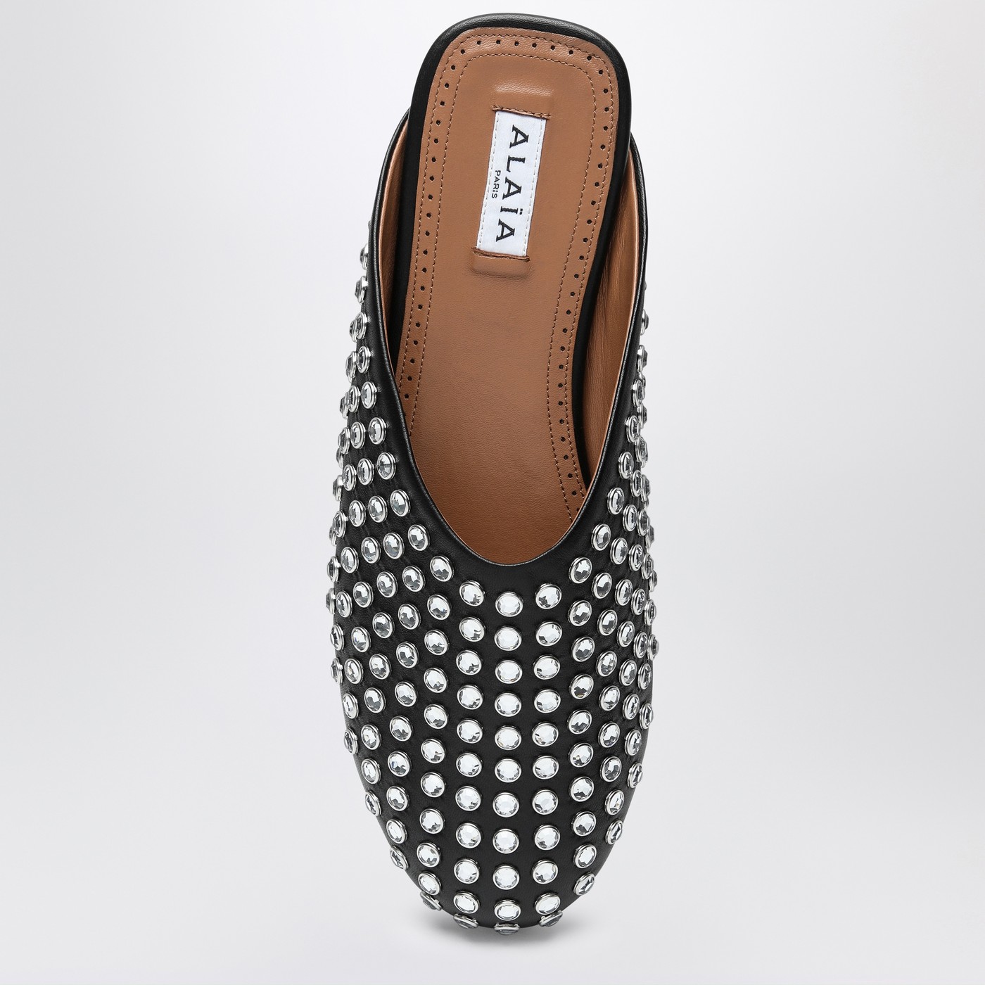 Alaïa Black leather mule flat with crystals | TheDoubleF